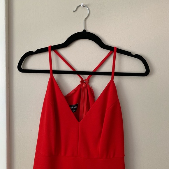 bebe | Dresses | Bebe Lace Back Strappy Midi Dress Red | Poshmark